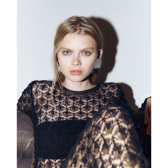 Zara | Dresses | Nwt Zara Shear Knit Dress With Lace L Black | Poshmark
